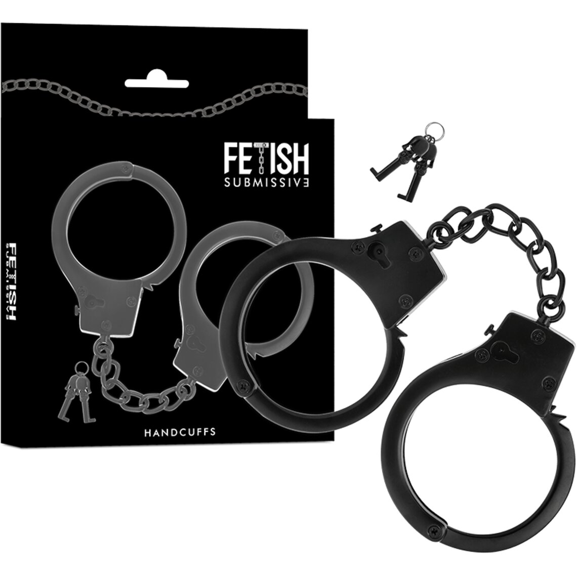 Metallic black handcuffs with skull keys | Cuffs bdsm